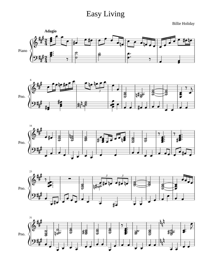 Easy Living Sheet Music for Piano (Solo) | MuseScore.com