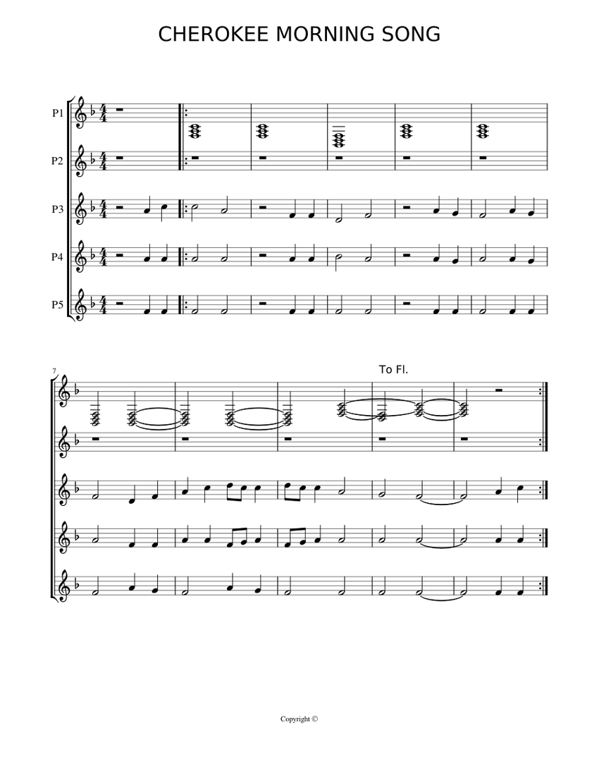 CHEROKEE MORNING SONG 2 flauto variato xml Sheet music for Woodwinds ...