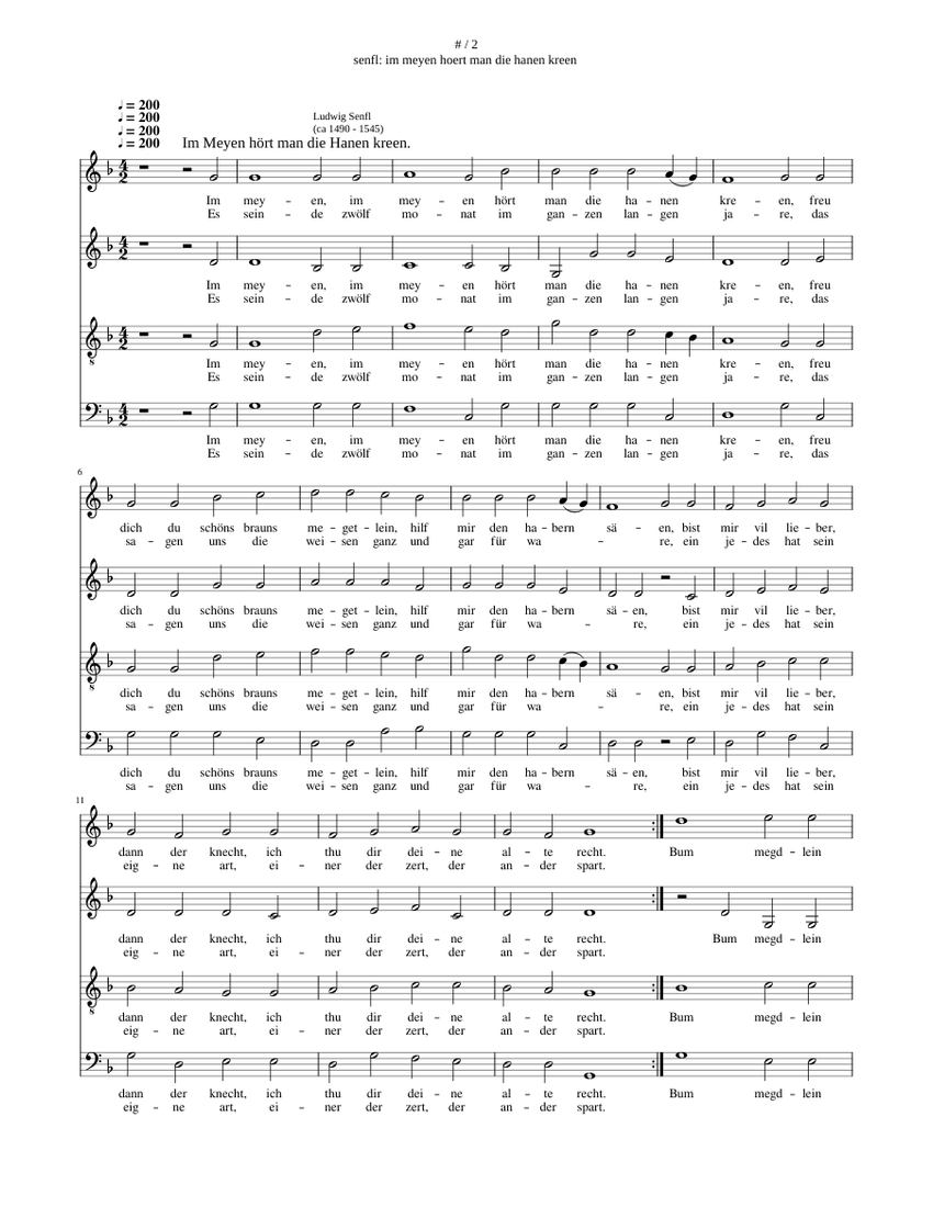 Im Meyen hoert man die Hane kreen - Ludwig Senfl Sheet music for Oboe ...