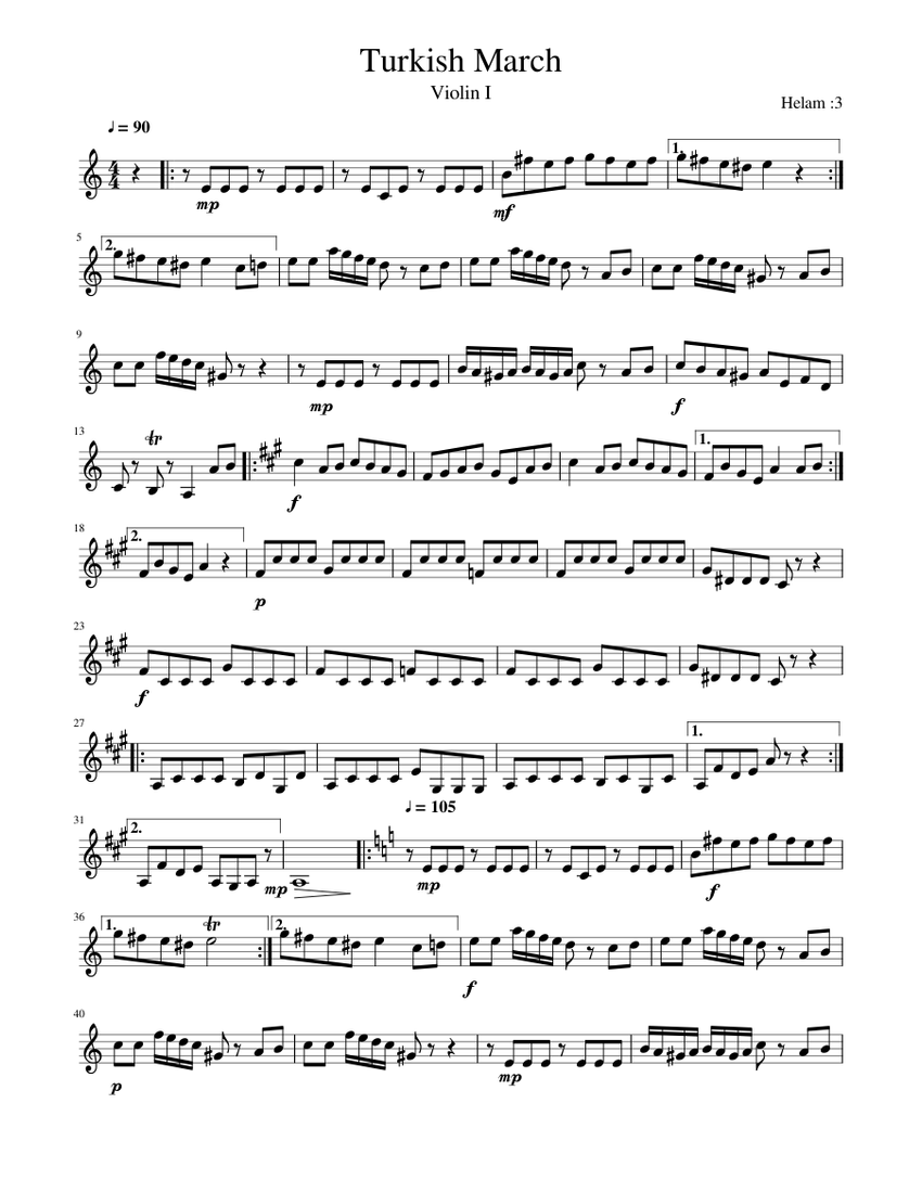 Turkish March Sheet Music for Violin (Solo) | MuseScore.com