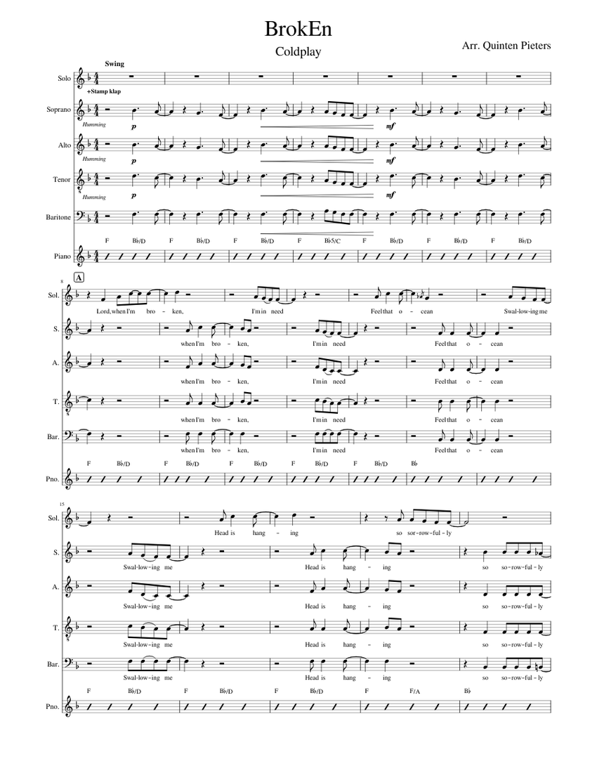 BrokEn - Coldplay (SATB + Piano) Sheet Music for Piano, Soprano, Alto ...