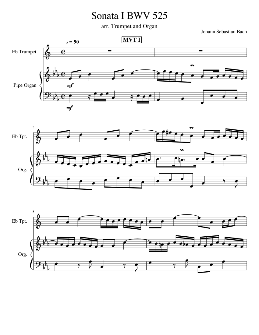 Sonata I BWV 525 MVT I Sheet music for Organ, Trumpet other (Mixed Duet ...
