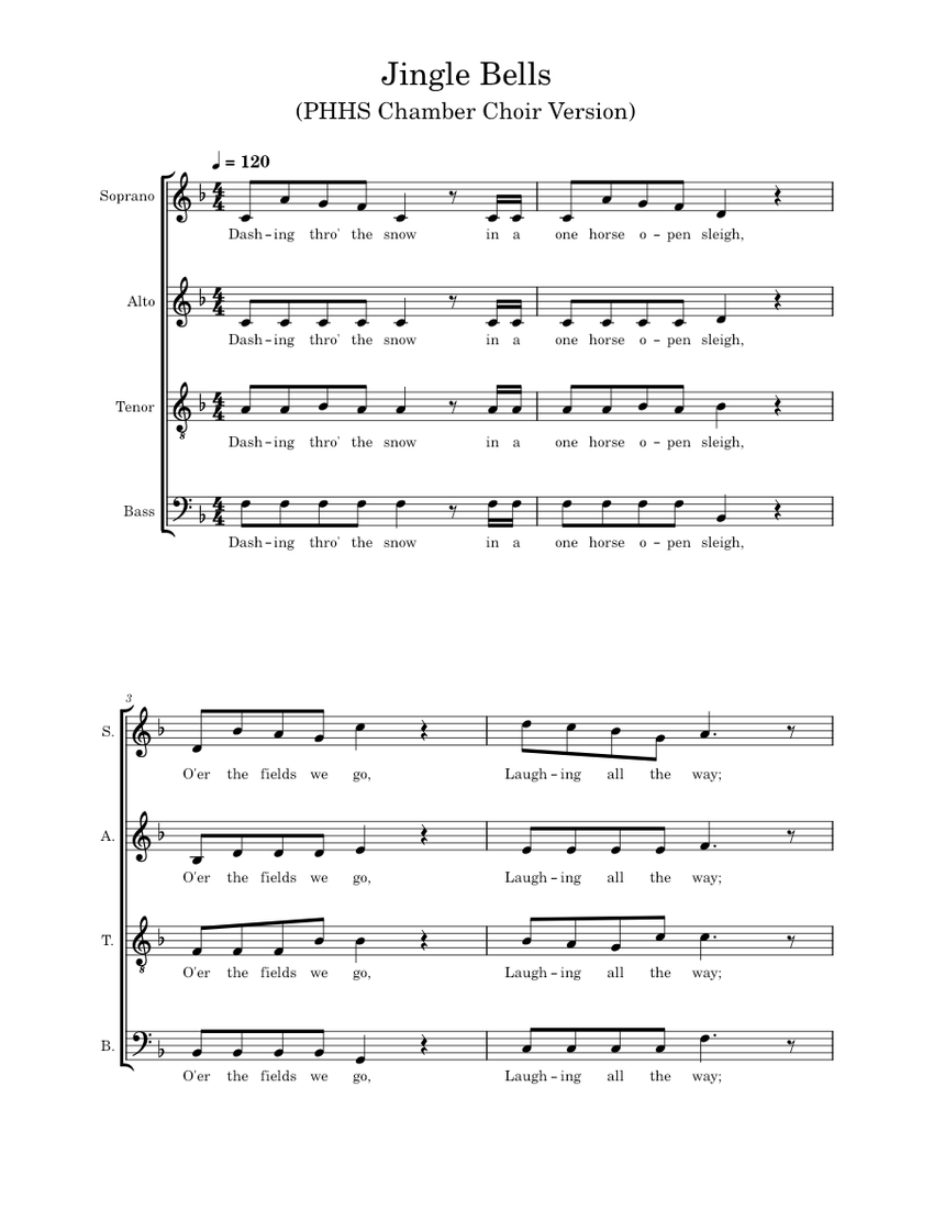 Jingle Bells Sheet music for Soprano, Alto, Tenor, Bass voice (SATB ...