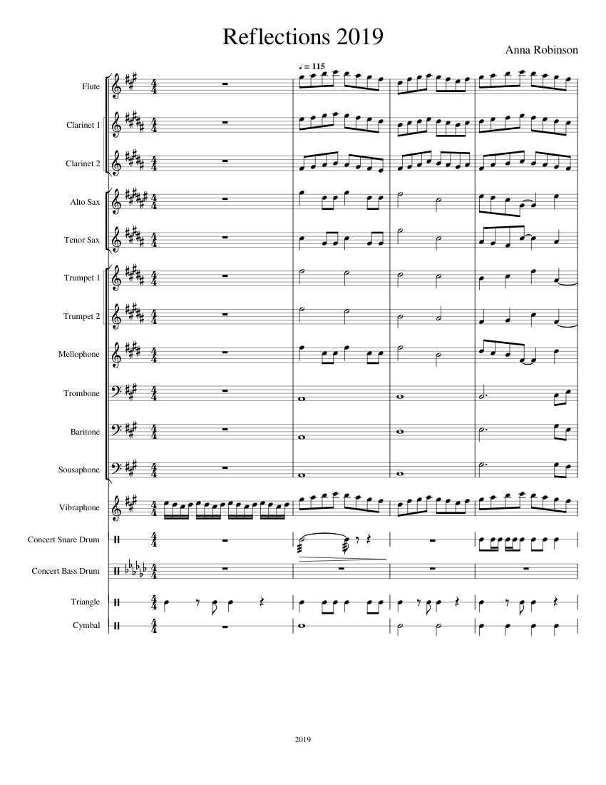 Reflections_2019 Sheet music for Trombone, Mellophone, Flute, Clarinet ...