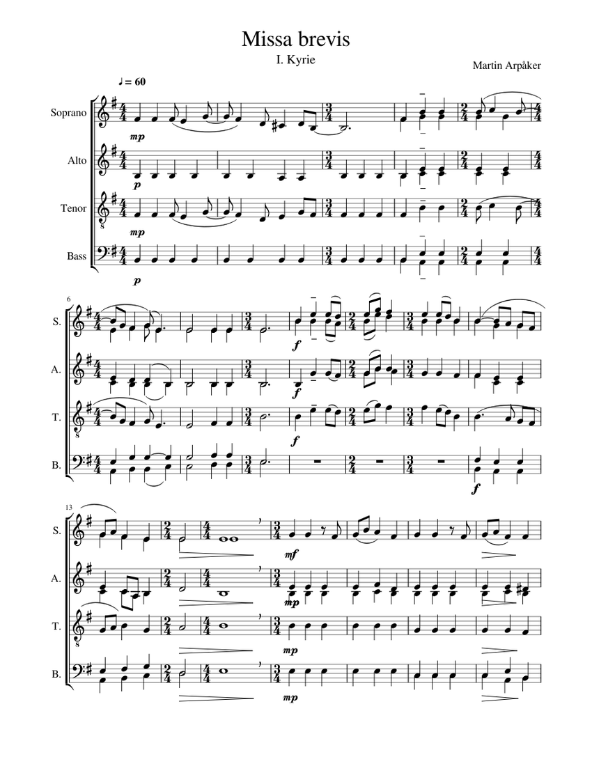 Missa brevis I 1 Sheet music for Soprano, Alto, Tenor, Bass voice (SATB ...