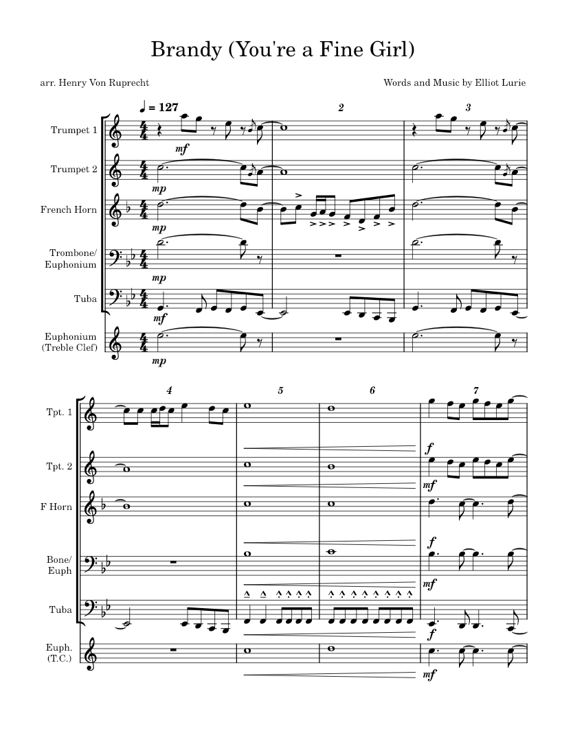 Brandy You're A Fine Girl – Looking Glass Sheet Music for Trombone ...