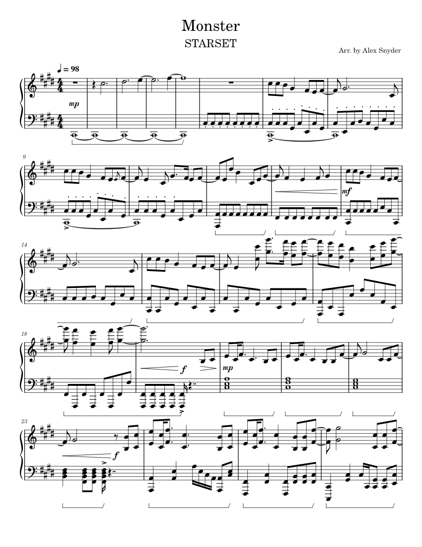 Monster – STARSET Sheet Music for Piano (Solo) | MuseScore.com