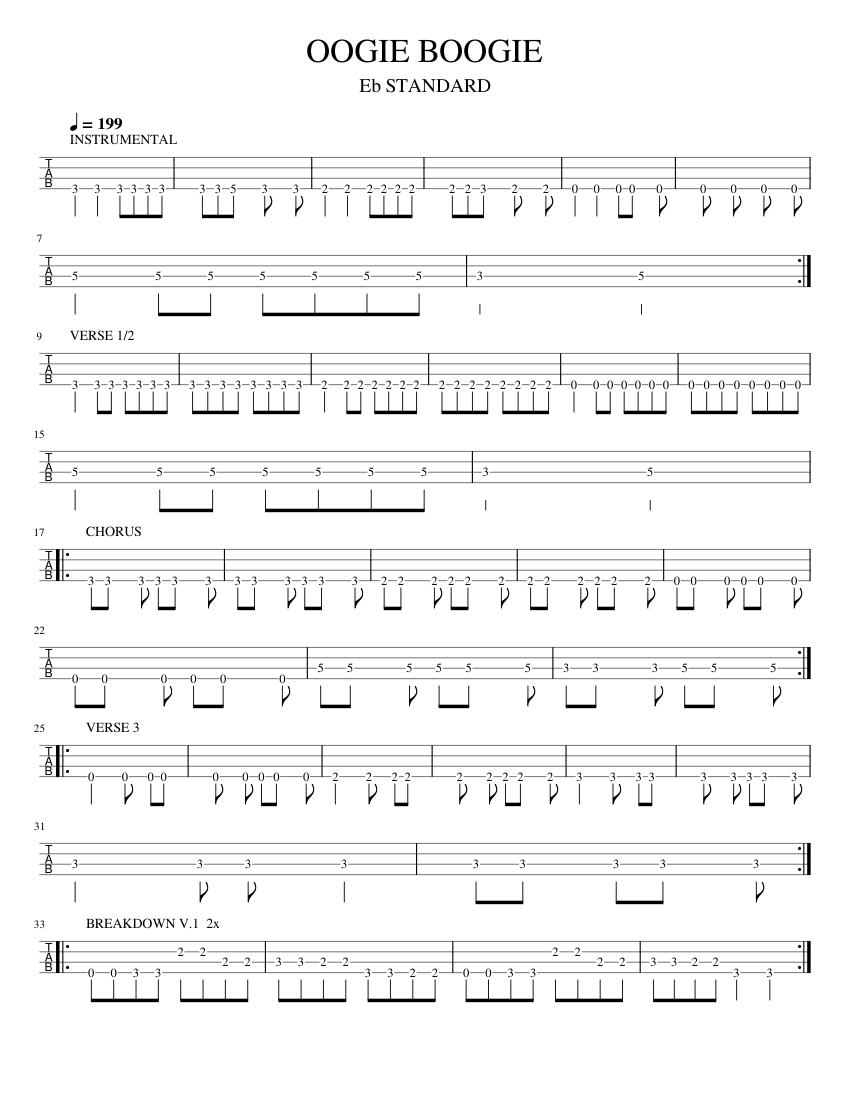 OOGIE BOOGIE BASS TABS Sheet Music for Bass guitar (Solo) | MuseScore.com
