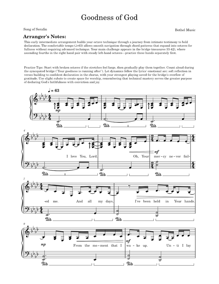 Goodness of god – Bethel Music (Song of Serafin) Sheet music for Piano ...