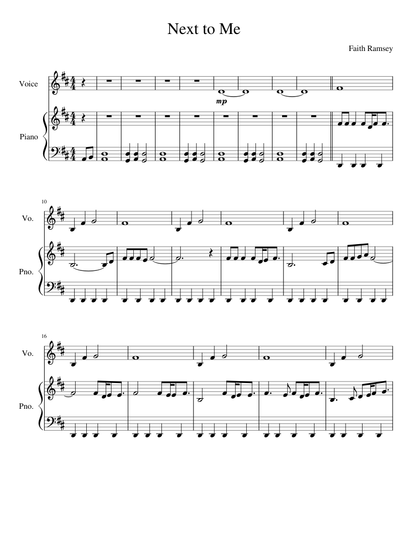 Next to Me Sheet Music for Piano, Vocals (Mixed Duet) | MuseScore.com
