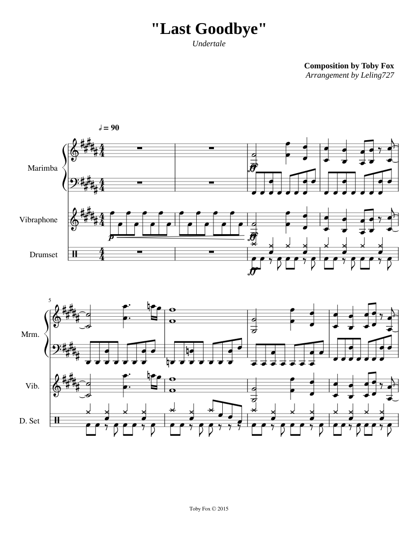 Undertale Last Goodbye Percussion Quartet Sheet music for Vibraphone ...