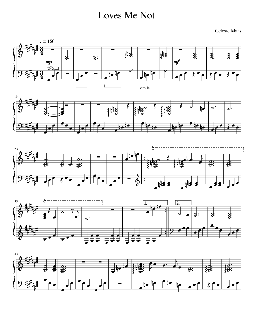 Loves Me Not Sheet Music for Piano (Solo) easy | MuseScore.com