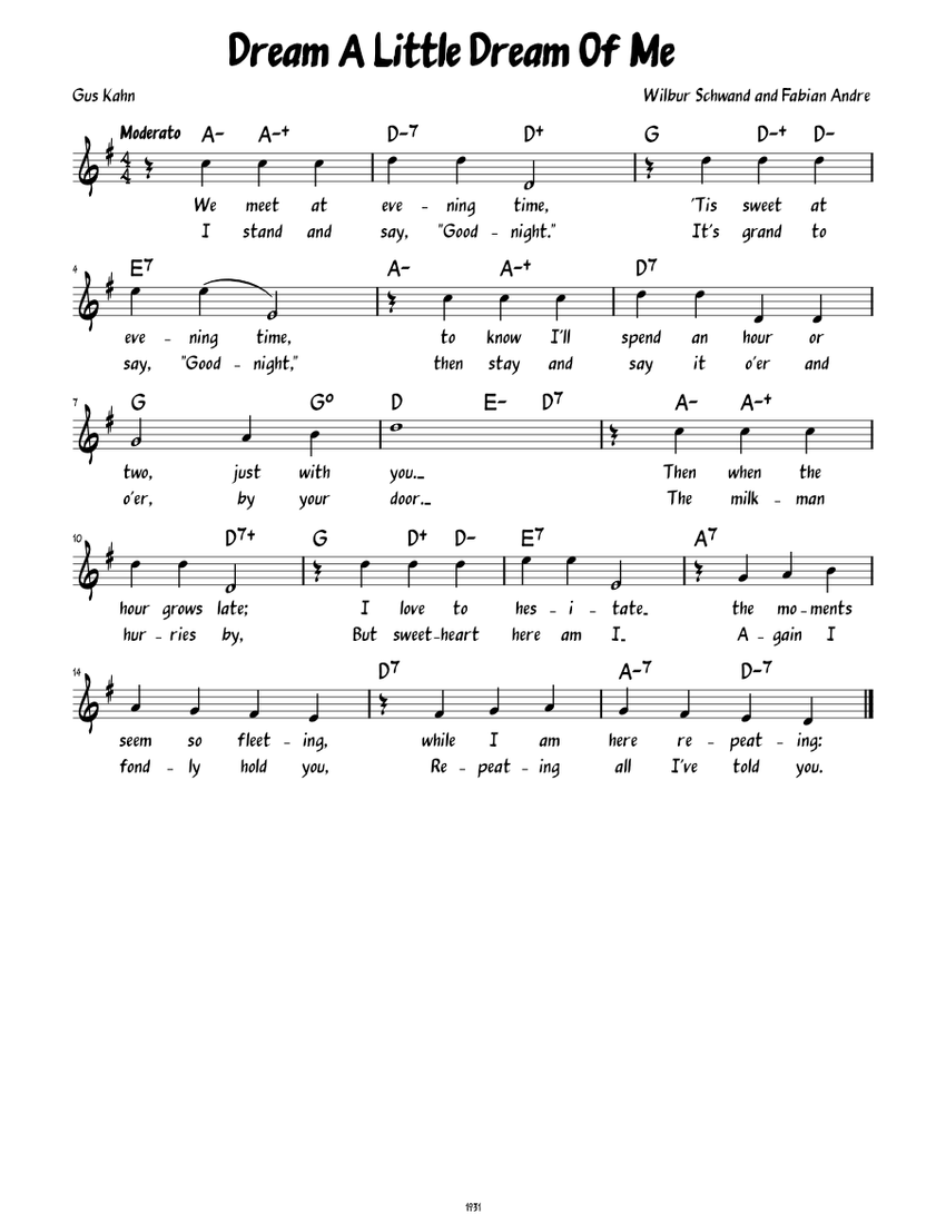 Dream a Little Dream of Me (Lead sheet with lyrics and verse ) Sheet ...