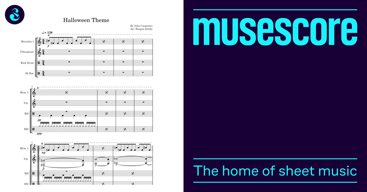 Halloween Theme Sheet Music for Vibraphone, Drum group, Marimba ...