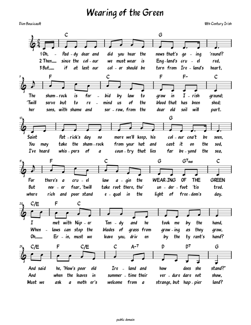 The Wearing of the Green (Lead sheet with lyrics ) - piano tutorial