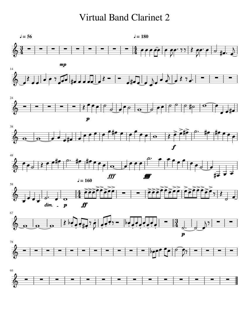 Virtual Band Clarinet2 Sheet music for Clarinet in b-flat (Solo ...