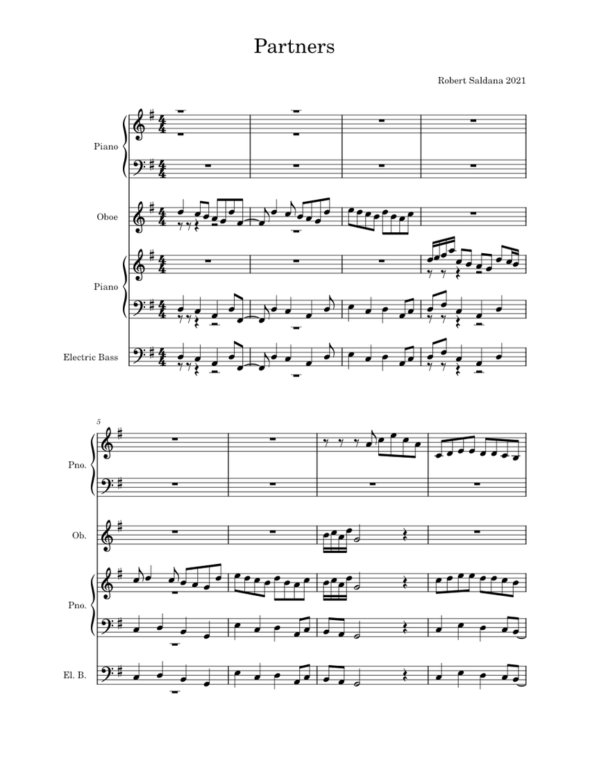 partners Sheet music for Piano, Oboe, Bass guitar (Mixed Quartet ...