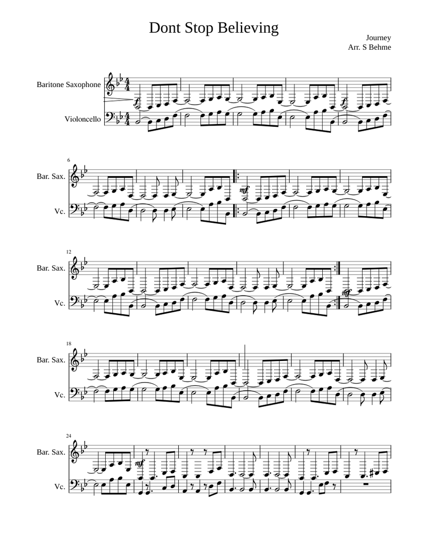 Dont Stop Believing Sheet music for Cello, Saxophone soprano (Mixed Duet) | Musescore.com