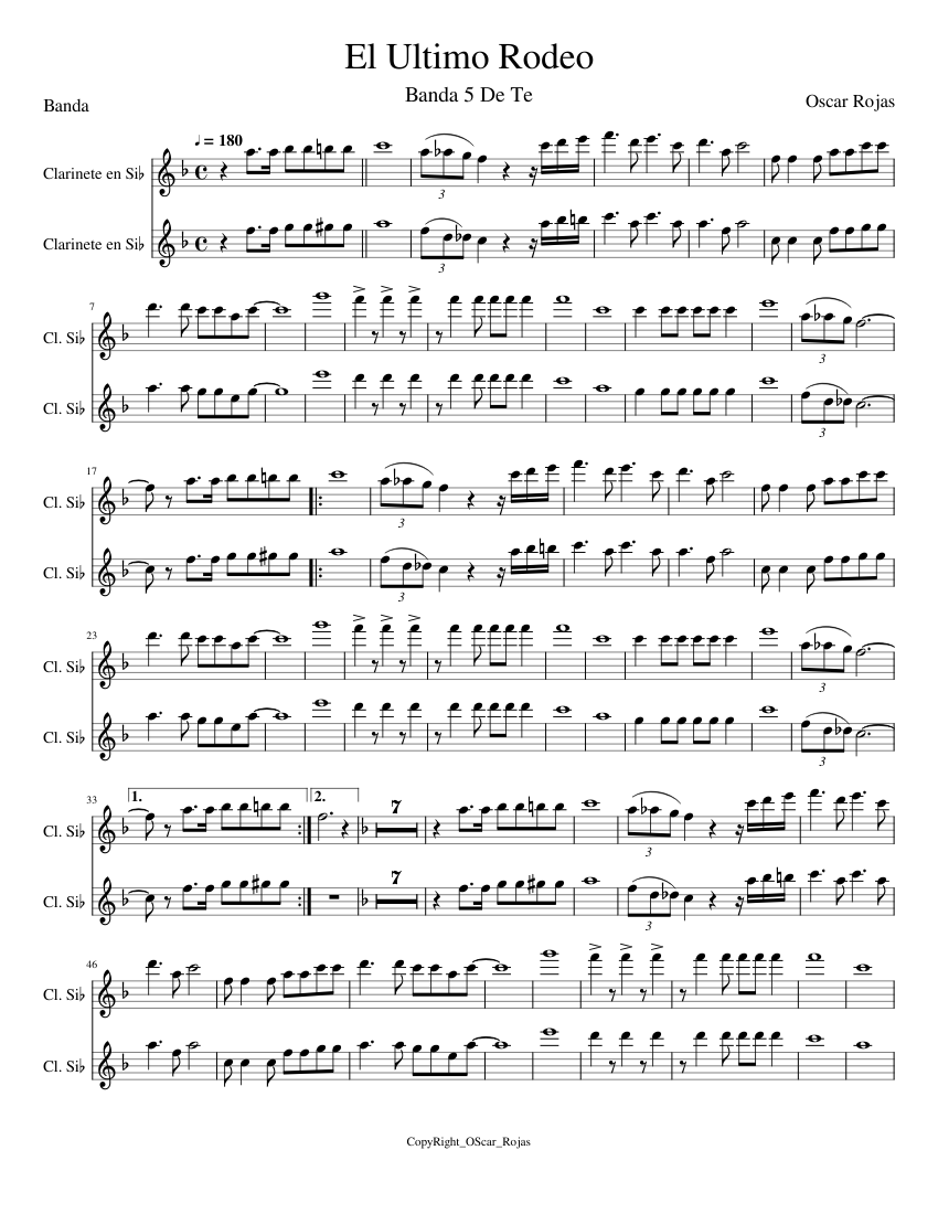 El Ultimo Rodeo Sheet music for Clarinet in b-flat (Woodwind Duet ...