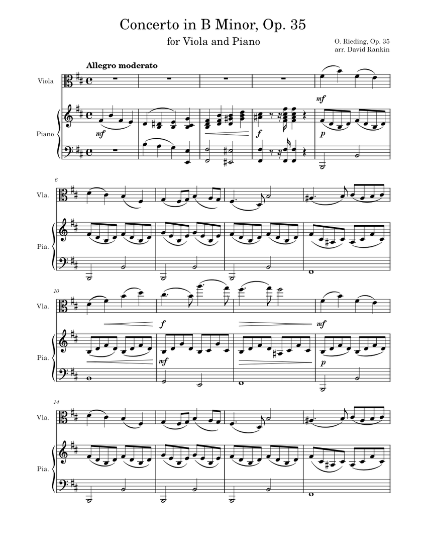 Violin Concerto No.2, Op.35 – Oskar Rieding for Viola and Piano Sheet music for Piano, Viola ...