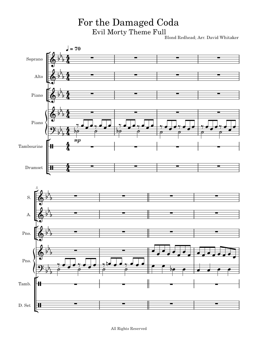 For_the_Damaged_Coda Sheet music for Piano, Tambourine, Flute, Clarinet ...