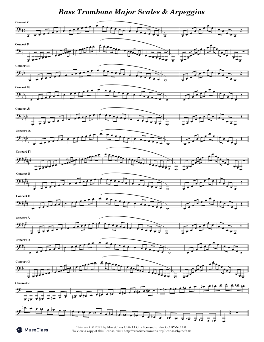 Bass Trombone Major Scales and Arpeggios Sheet music for Trombone bass ...
