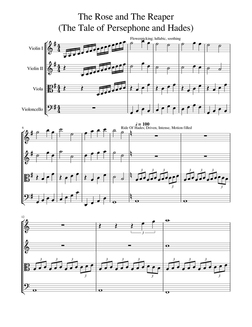 The Rose and The Reaper Sheet Music for Violin, Viola, Cello (String ...