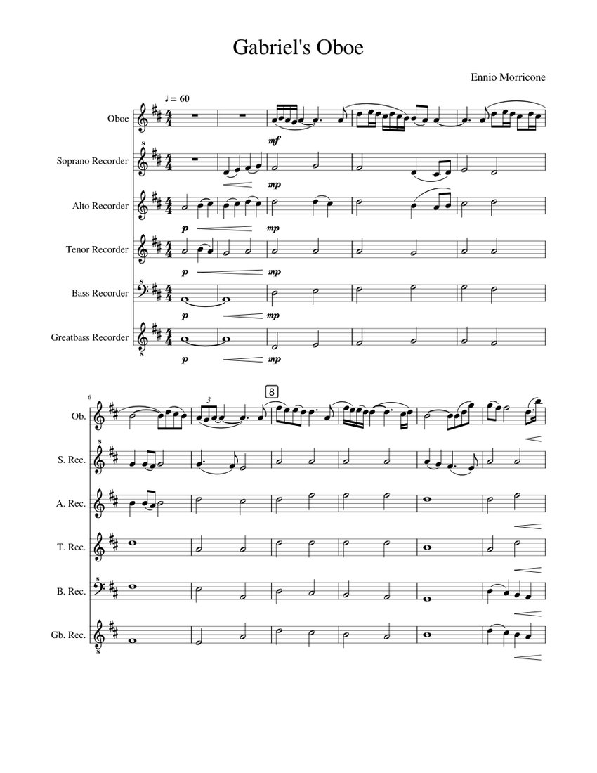 Oboe Sheet Music for Oboe, Recorder (Woodwind Ensemble) | MuseScore.com