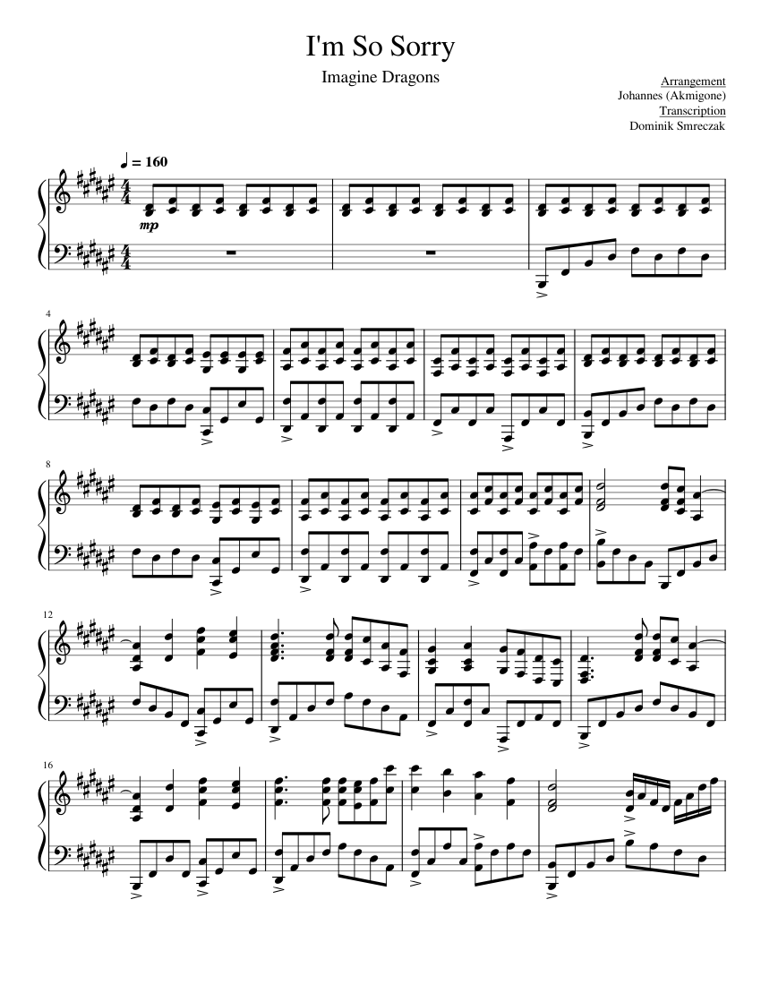 I'm So Sorry - Imagine Dragons Sheet Music for Piano (Solo) | MuseScore.com