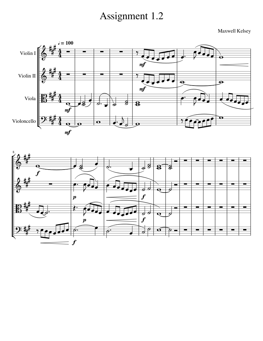 Assignment_1.2 Sheet music for Violin, Viola, Cello (String Quartet ...
