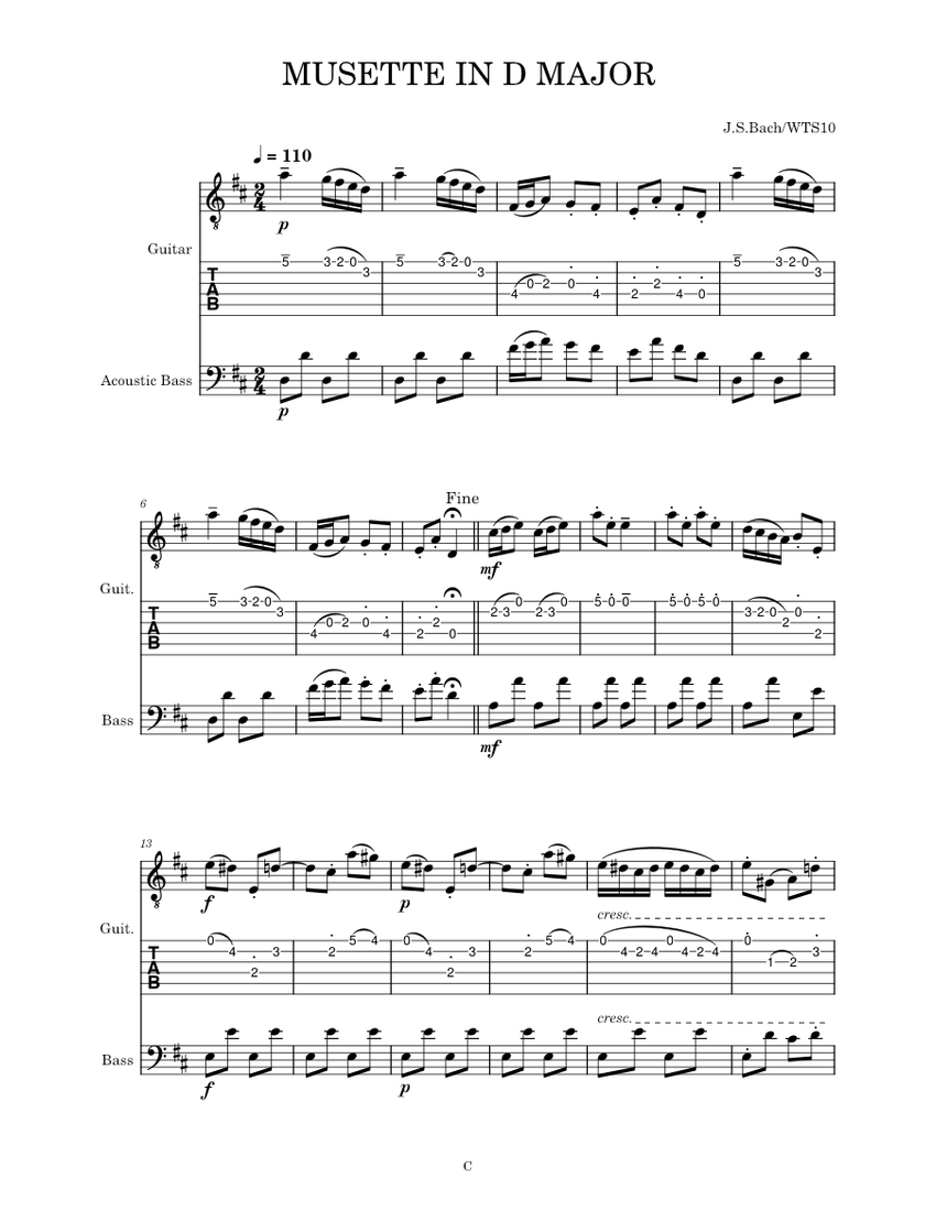 Musette in D major, BWV Anh.126 – Johann Sebastian Bach Sheet music for ...
