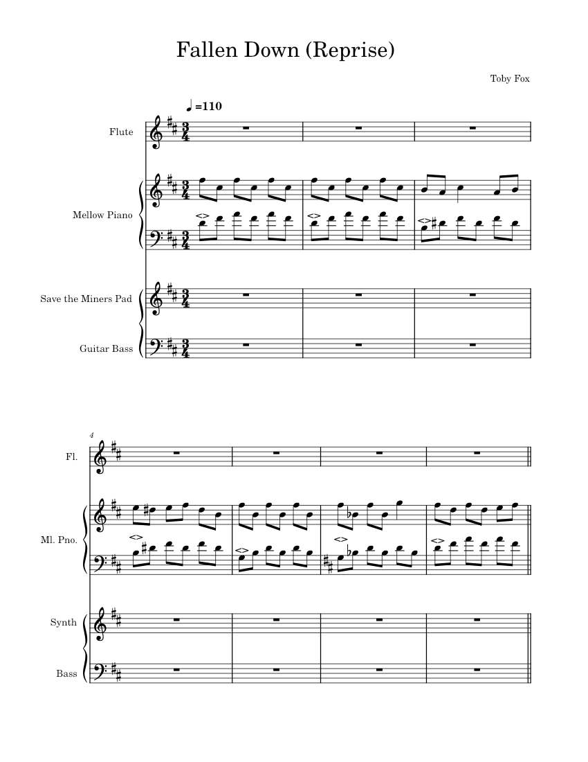 Fallen Down – Toby Fox FallenDown Reprise Sheet Music for Piano, Organ ...