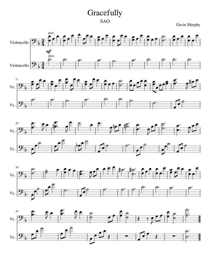 Gracefully Sheet Music for Cello (String Duet) | MuseScore.com