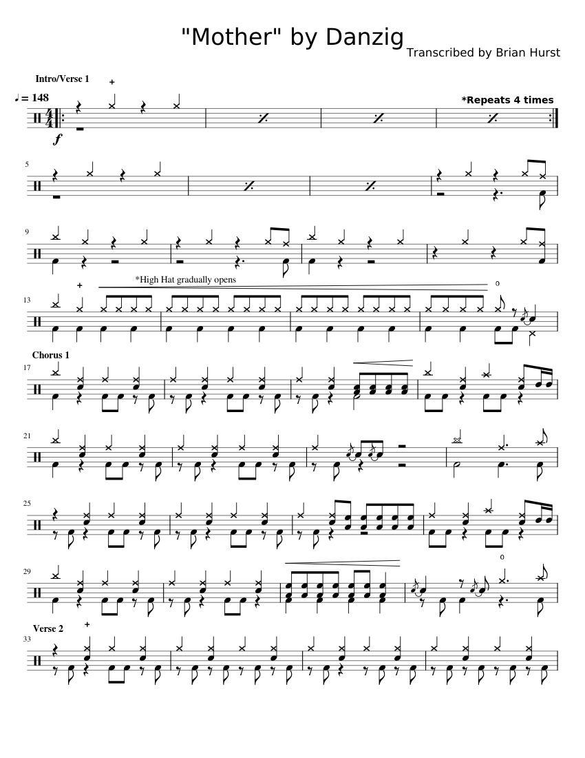 Mother - Danzig (Drums) Sheet Music for Drum group (Solo) | MuseScore.com