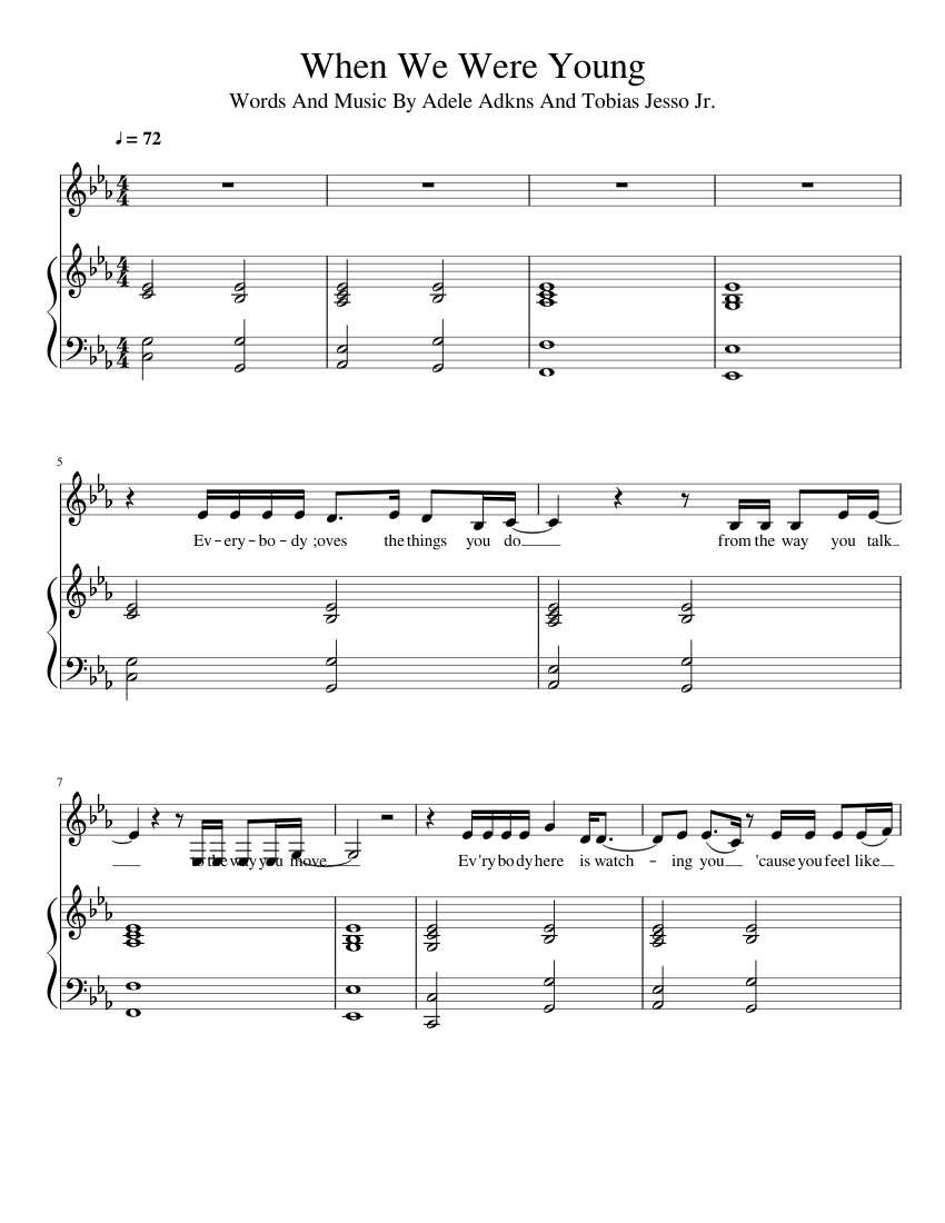 When We Were Young Sheet Music for Piano, Vocals (Piano-Voice ...