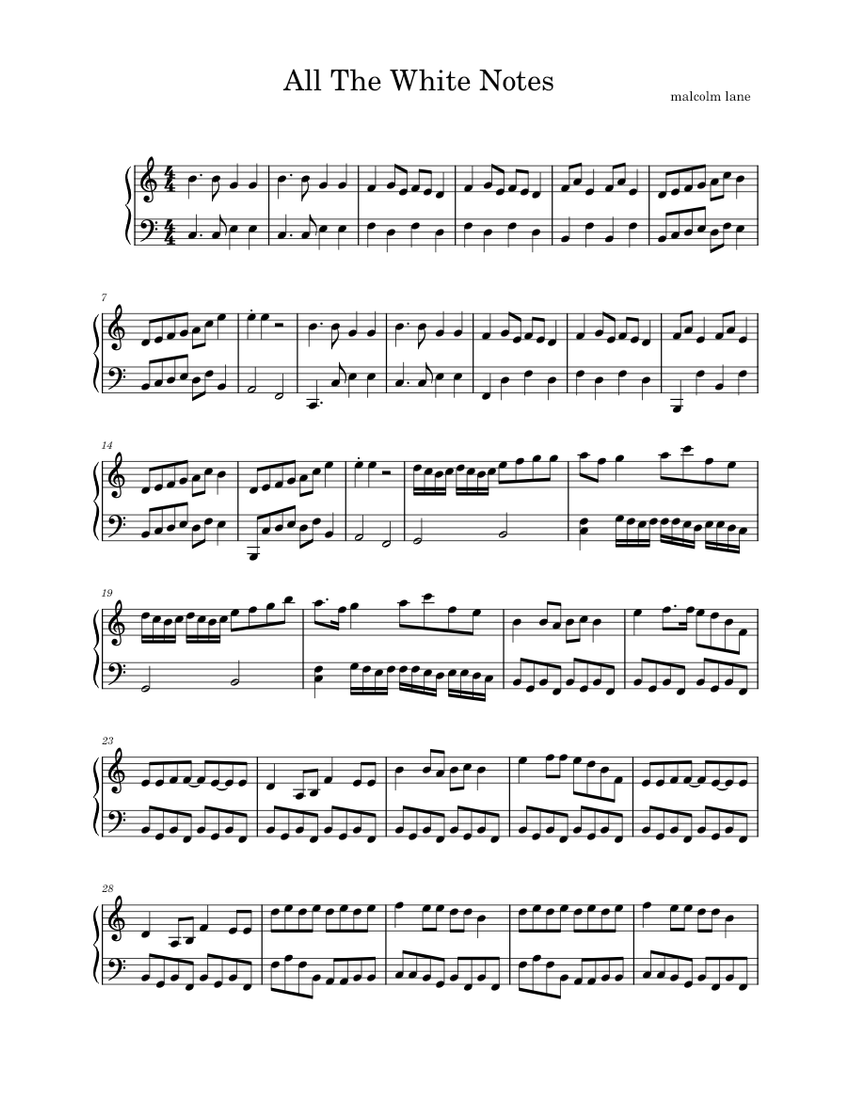 All The White Notes Sheet music for Piano (Solo) | Musescore.com