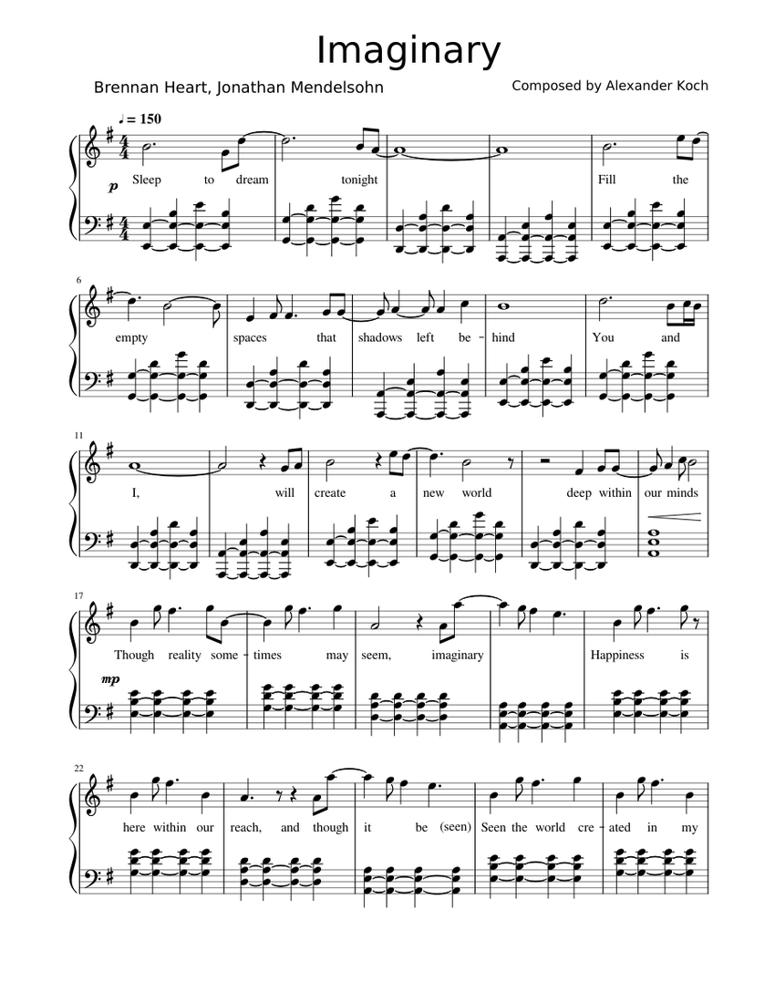 Imaginary - Brennan Heart, Jonathan Mendelsohn Sheet Music for Piano ...