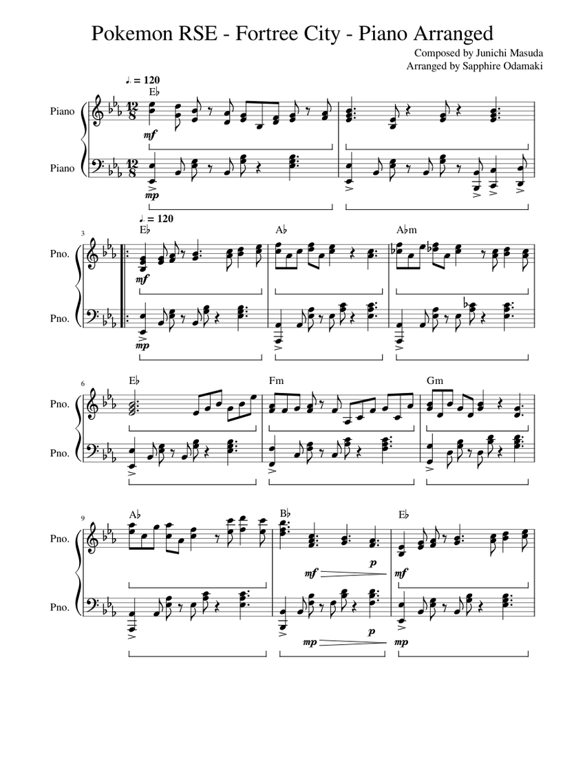 Pokemon RSE - Fortree City - Piano Arranged Sheet Music for Piano (Solo ...