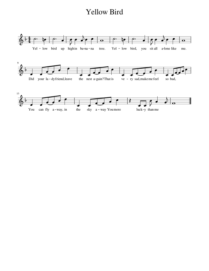 Yellow Bird Sheet Music for Piano (Solo) easy | MuseScore.com