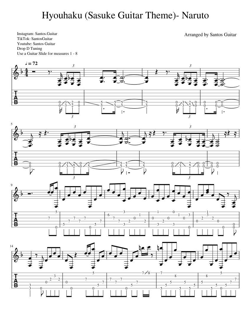 Hyouhaku (Sasuke Guitar Theme)- Naruto Fingerstyle Guitar Sheet Music ...