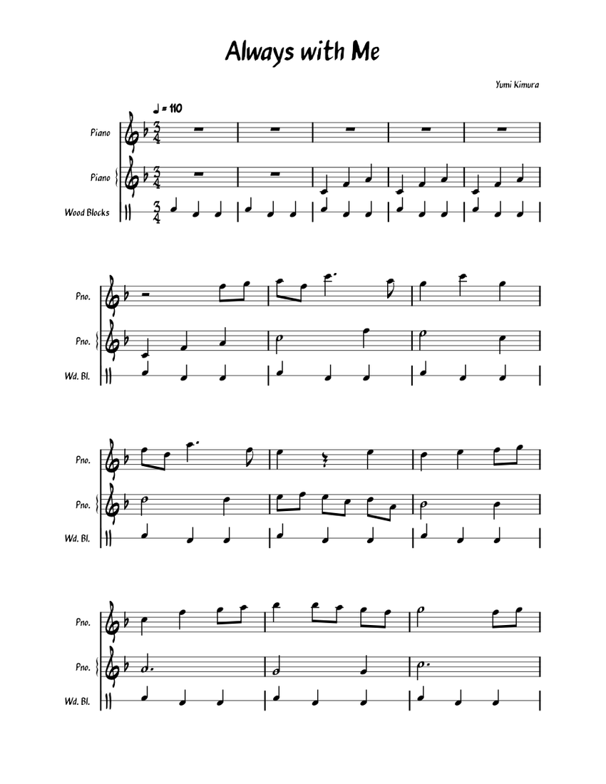 Always with me – Youmi Kimura Always with Me Sheet music for Piano ...
