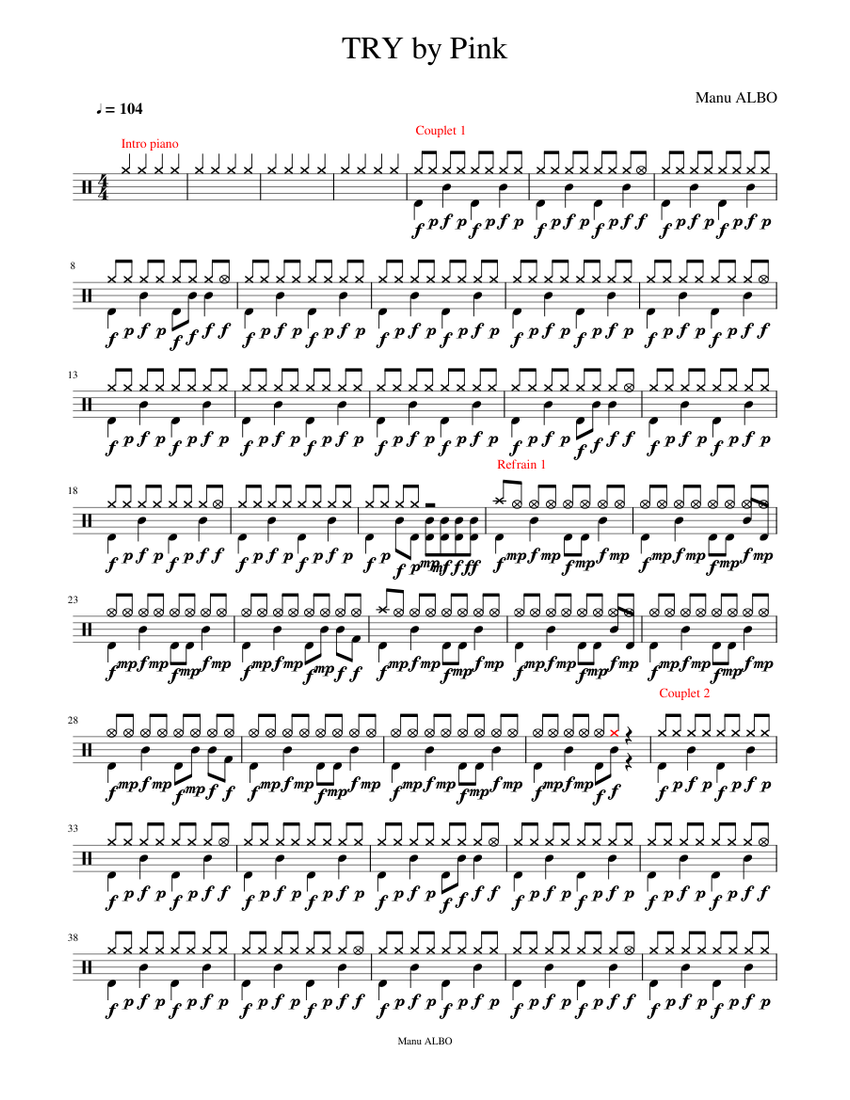 TRY by Pink Sheet Music for Drum group (Solo) | MuseScore.com