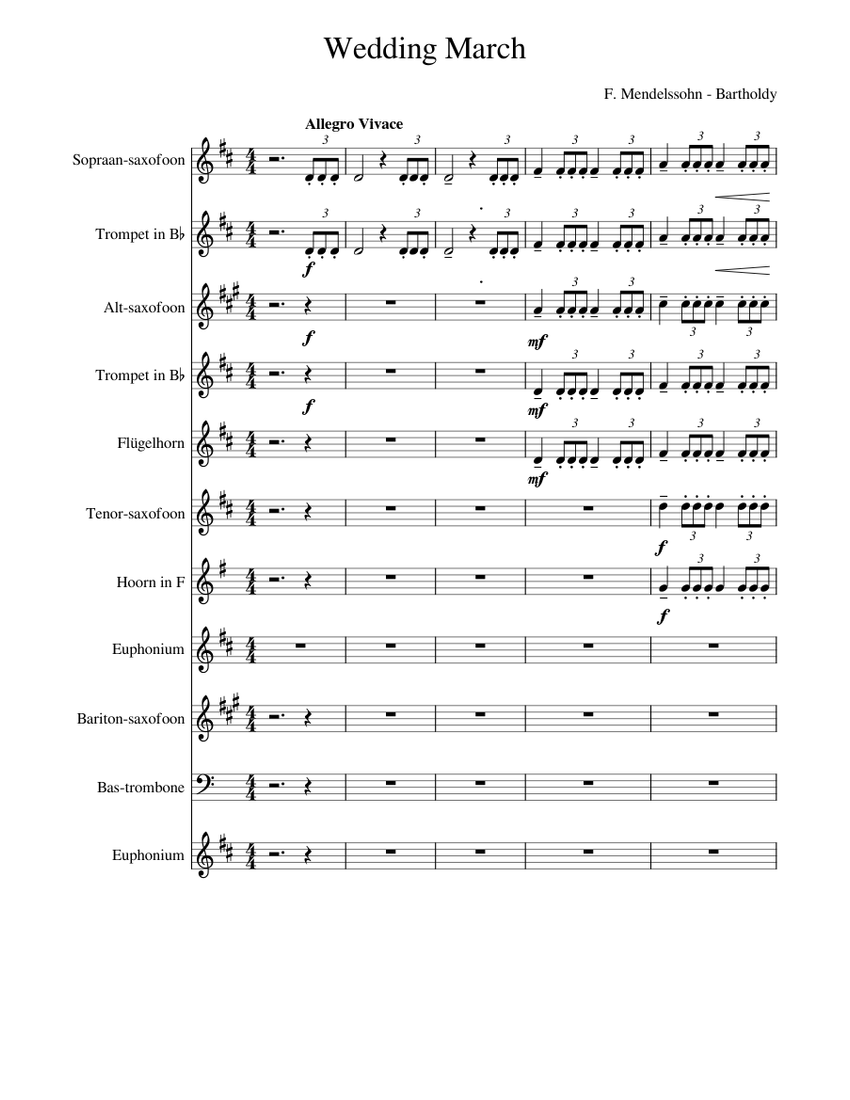 Wedding March – Felix Mendelssohn Sheet Music for Euphonium, Trombone ...