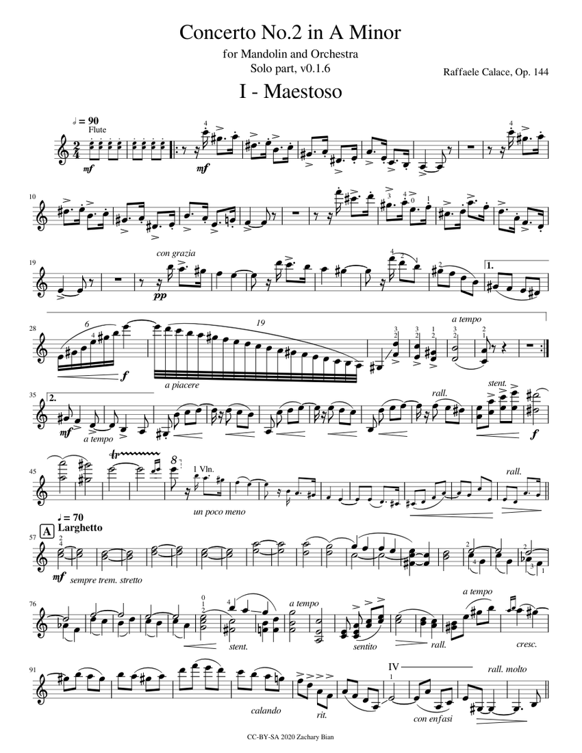 Calace-144-Concerto No2 in A Minor Solo Sheet music for Mandolin (Solo ...