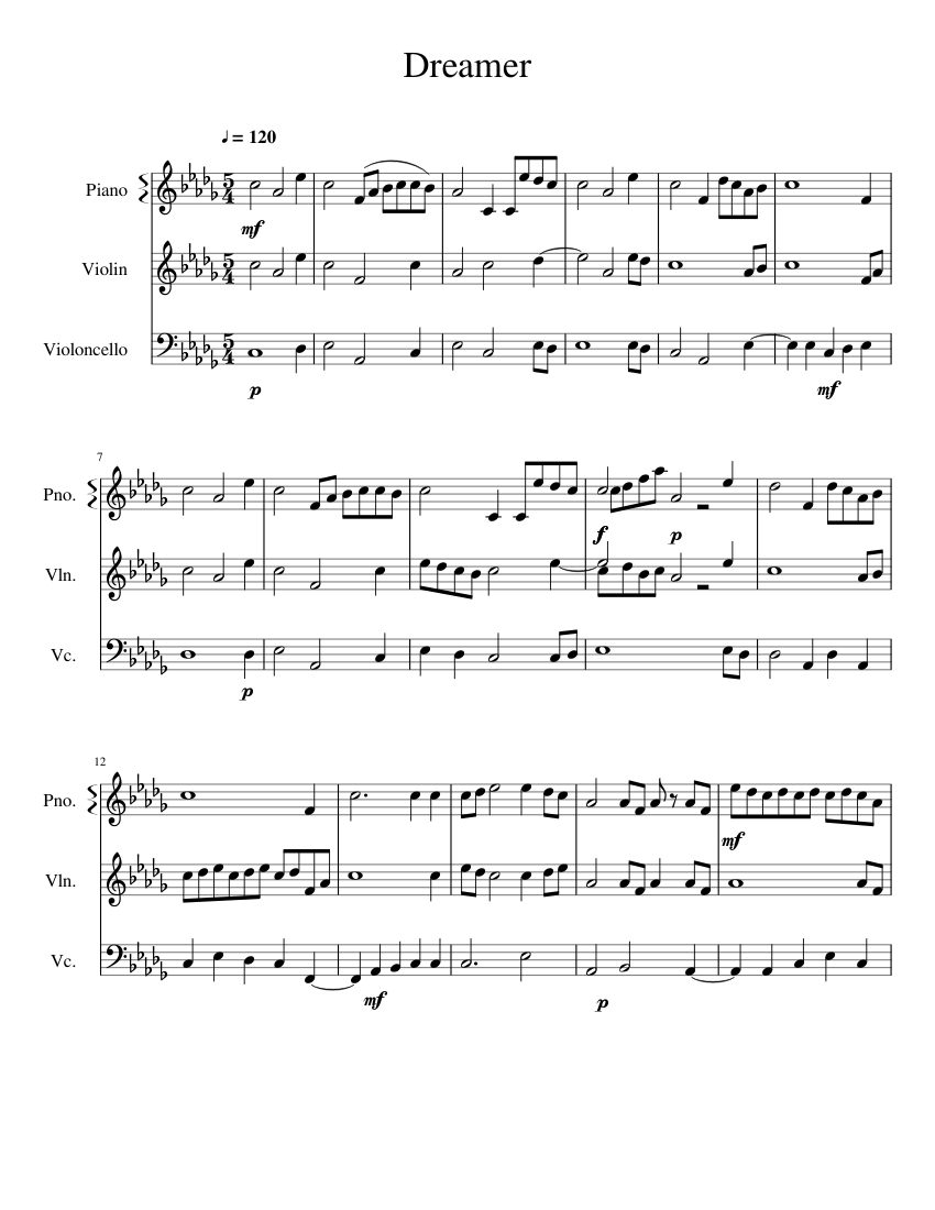 Dreamer Sheet music for Piano, Violin, Cello (Piano Trio) | Musescore.com