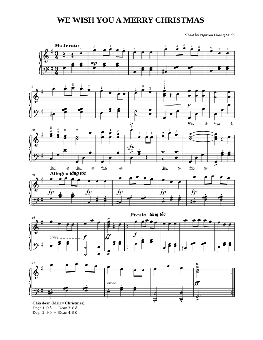 WE WISH YOU A MERRY CHRISTMAS Sheet Music for Piano (Solo) easy ...