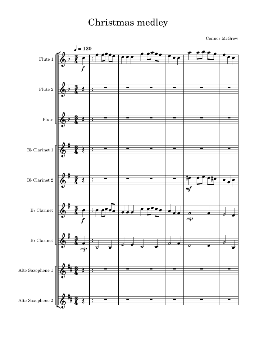 christmas medley Sheet music for Flute, Clarinet in b-flat, Saxophone ...
