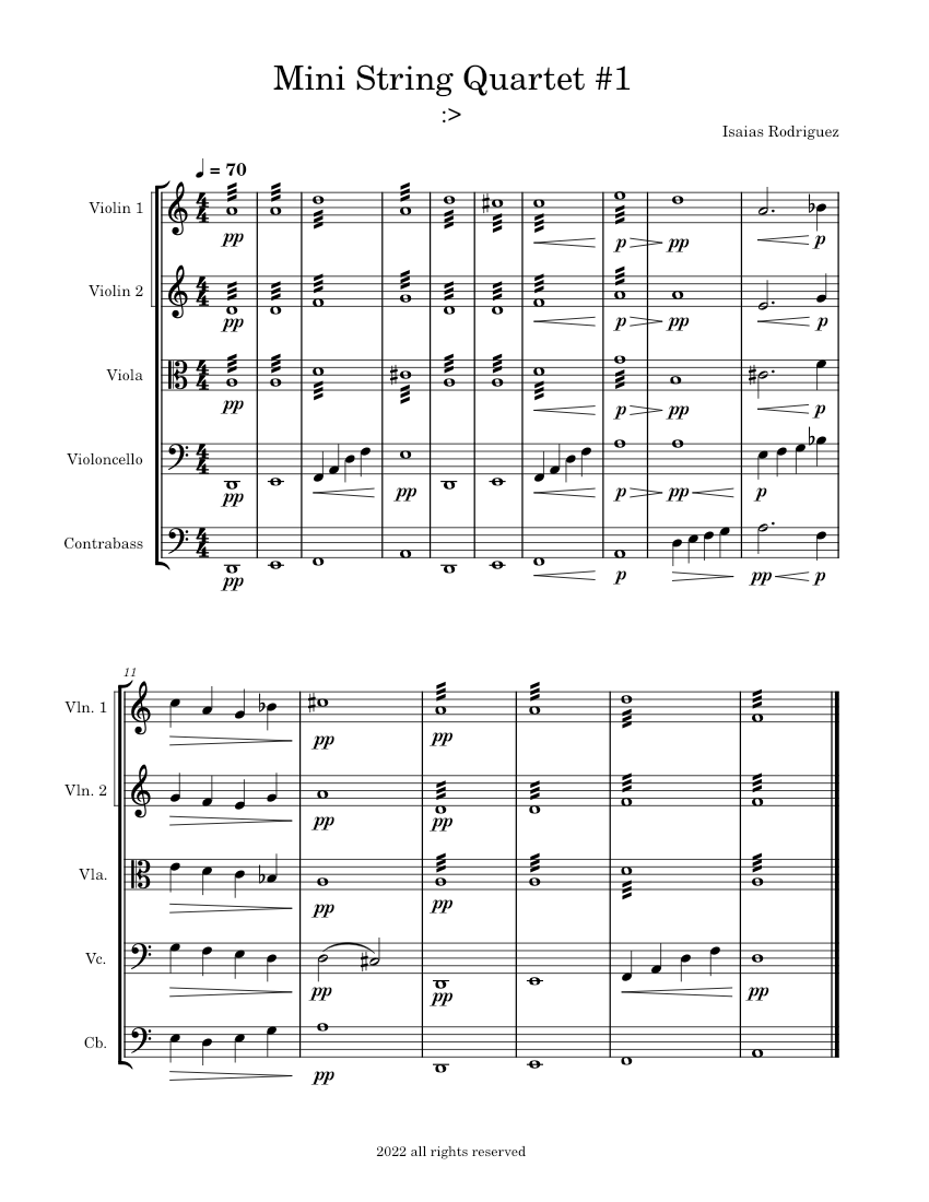 Mini String Quartet #1 Sheet music for Contrabass, Violin, Viola, Cello ...