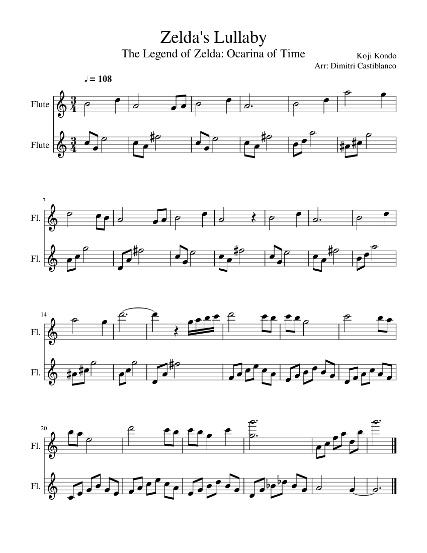 Zelda's Lullaby for Two Flutes Sheet Music for Flute (Woodwind Duet ...