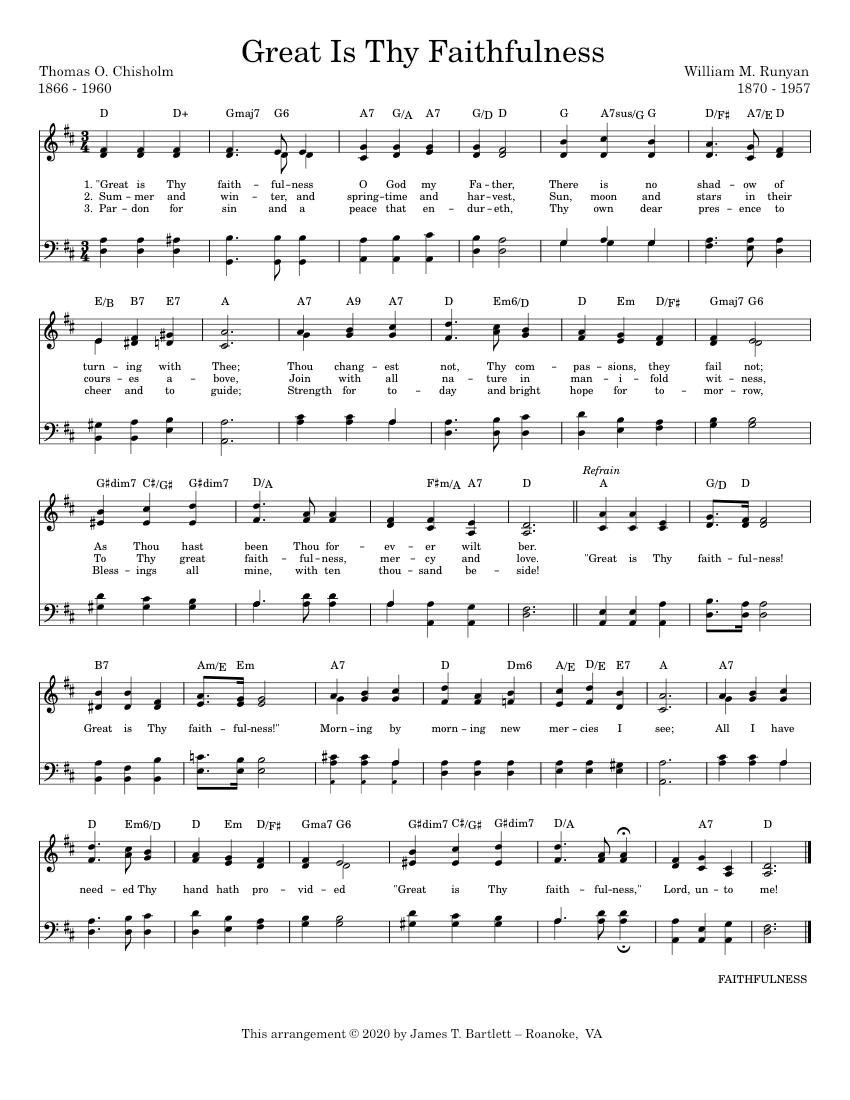 Great Is Thy Faithfulness [key of D] Sheet Music with Chords for Female ...